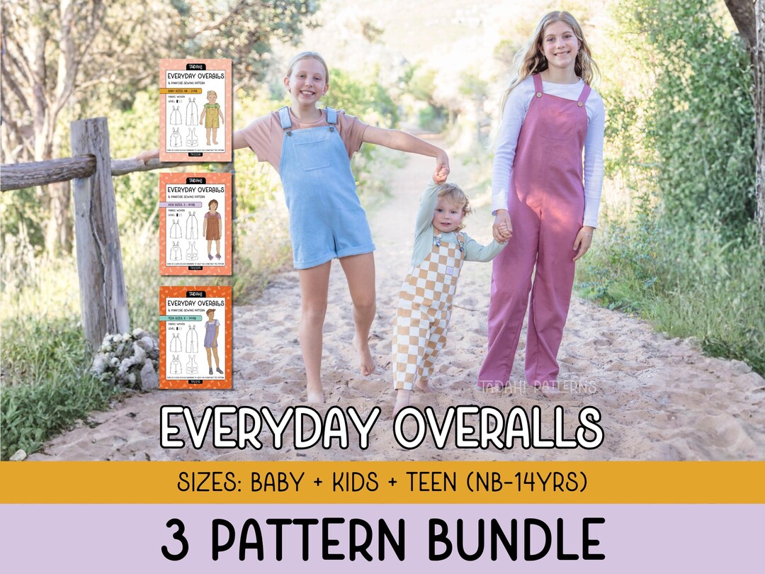 3 PATTERN BUNDLE ~ Everyday Overalls PDF Sewing Patterns (baby + Kids ...