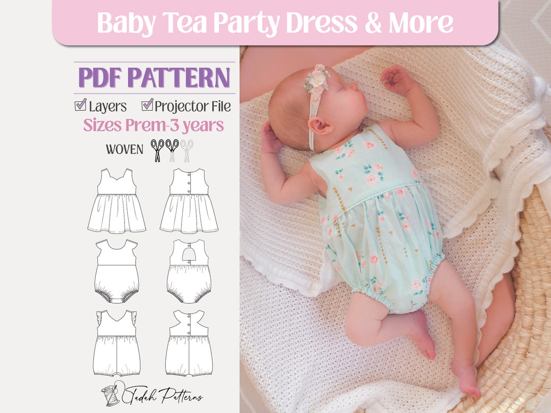 Baby Tea Party Dress PDF Sewing Pattern ~ Girls Playsuit and Romper ...
