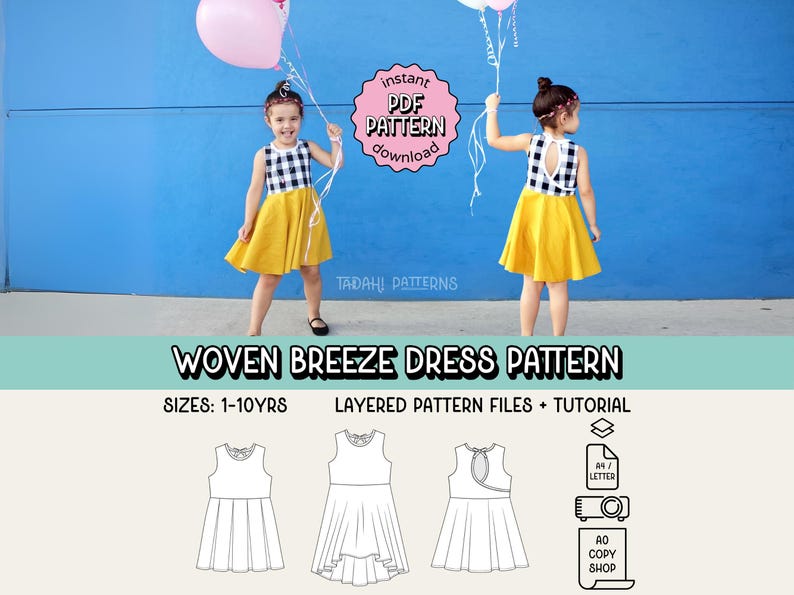 Breeze Woven Dress PDF Sewing Pattern ~ Girls Summer Dress ~ Sizes 1-10 ...