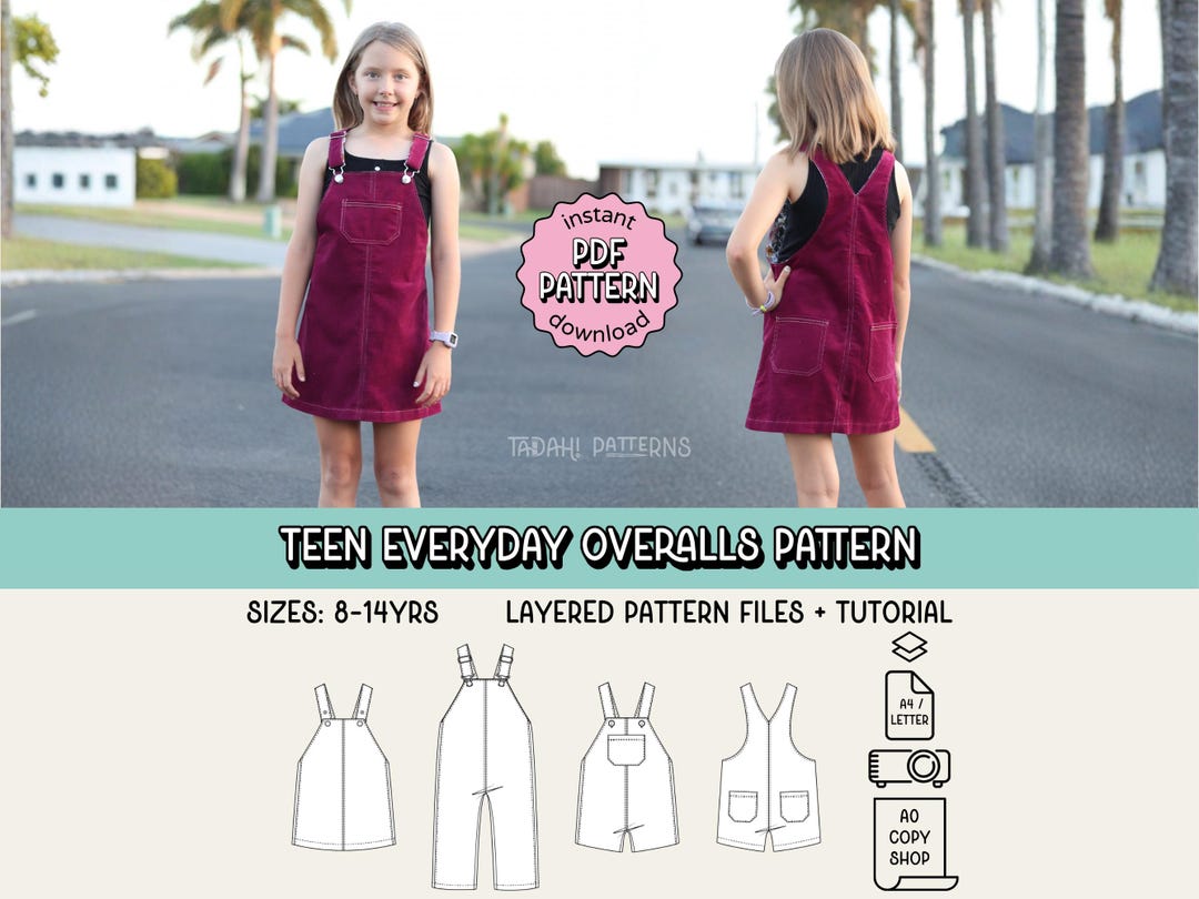 Teen Everyday Overalls PDF Sewing Pattern ~ Unisex Boys Girls Pants ...