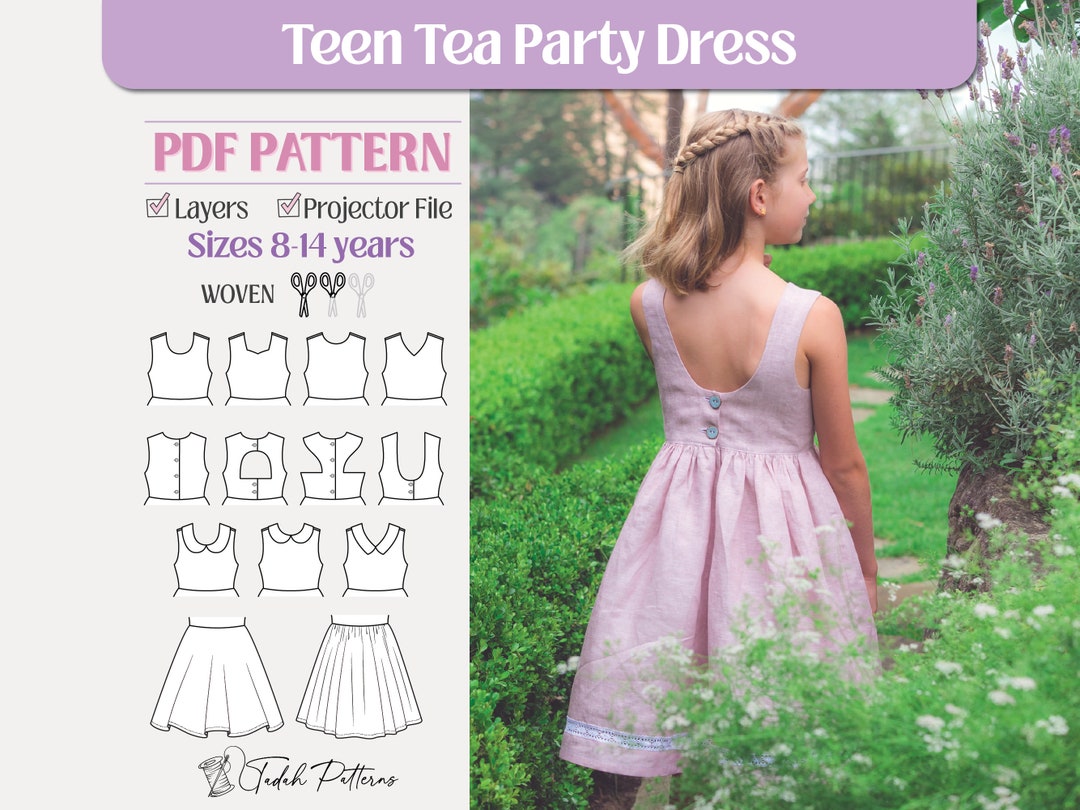 Teen Tea Party Dress PDF Sewing Pattern ~ Girls Summer Dress ~ Sizes 8 ...
