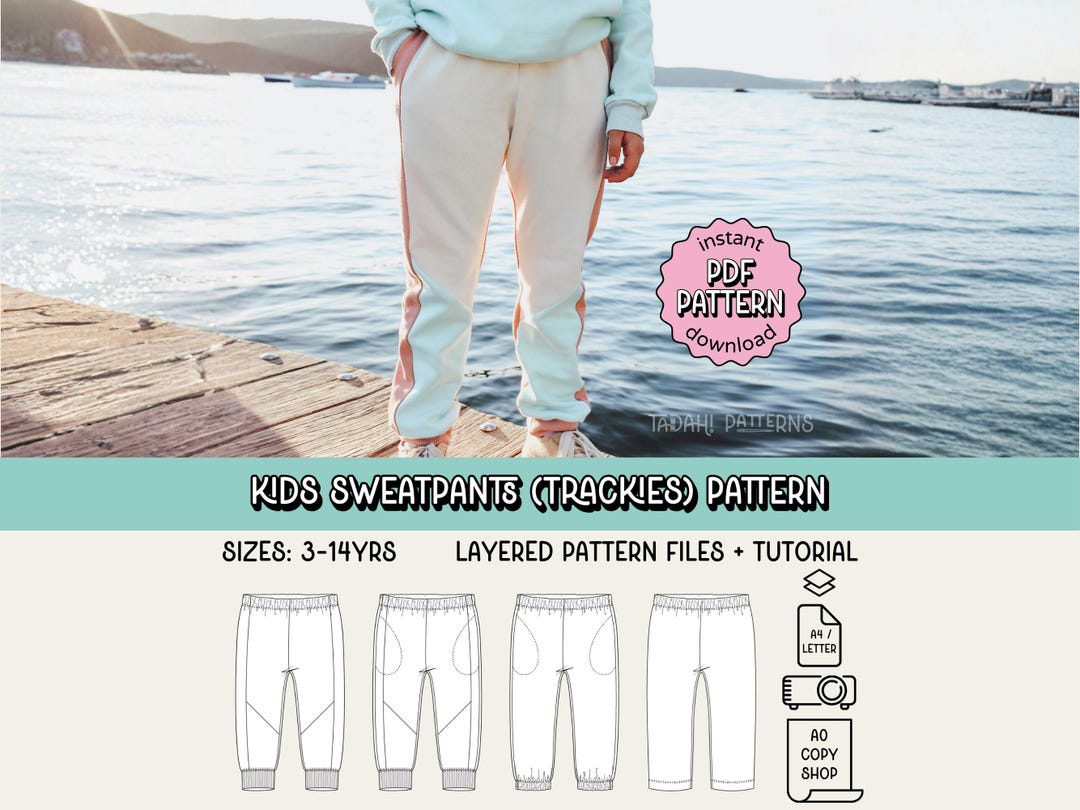 Kids Trackies PDF Sewing Pattern ~ Unisex Boys Girls Tracksuit Pants ...