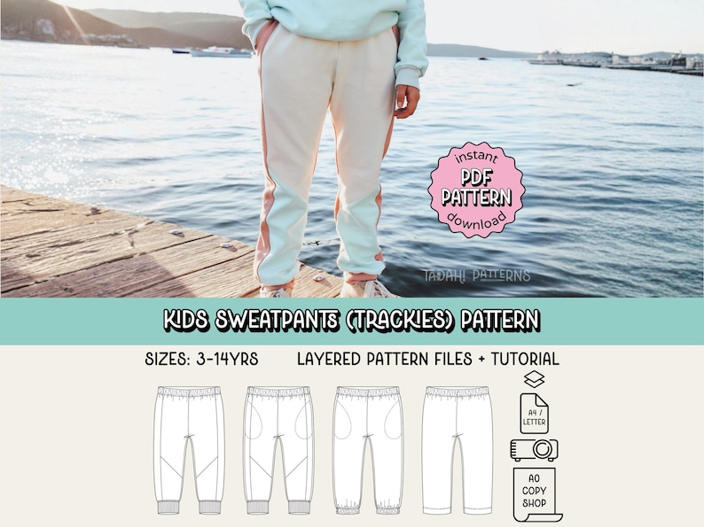 Kids Trackies PDF Sewing Pattern ~ Unisex Boys Girls Tracksuit Pants ...