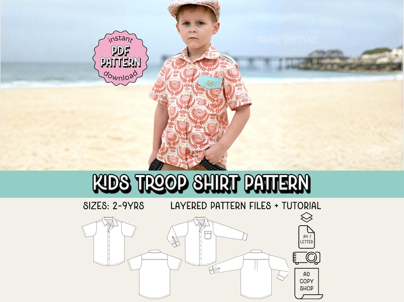 Kids Troop Shirt PDF Sewing Pattern ~ Boys Collared Shirt ~ Sizes 2 ...