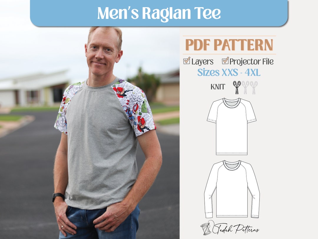 Men's Raglan Tee PDF Sewing Pattern ~ Adult Unisex Tshirt ~ Sizes XS ...
