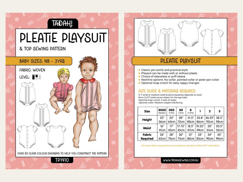 Pleatie Playsuit PDF Sewing Pattern ~ Baby One Piece ~ Sizes Newborn ...