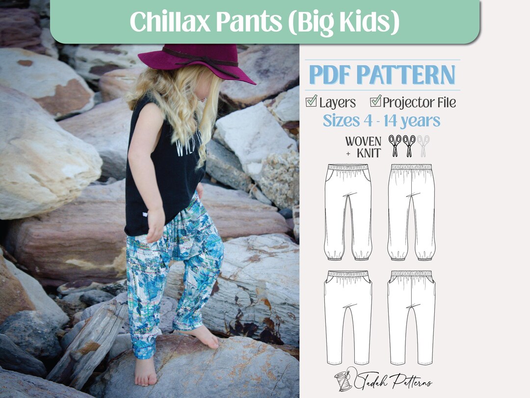 Kids & Teens Chillax Pants PDF Sewing Pattern ~ Unisex Boys Girls Pants ...