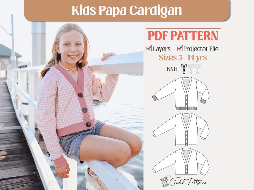 Kids Papa Cardi PDF Sewing Pattern ~ Unisex Boys Girls Cardigan ~ Sizes ...