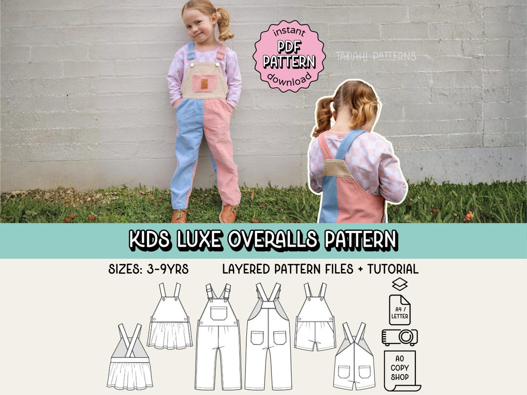 Kids Luxe Overalls PDF Sewing Pattern ~ Unisex Boys Girls Pants ~ Sizes ...