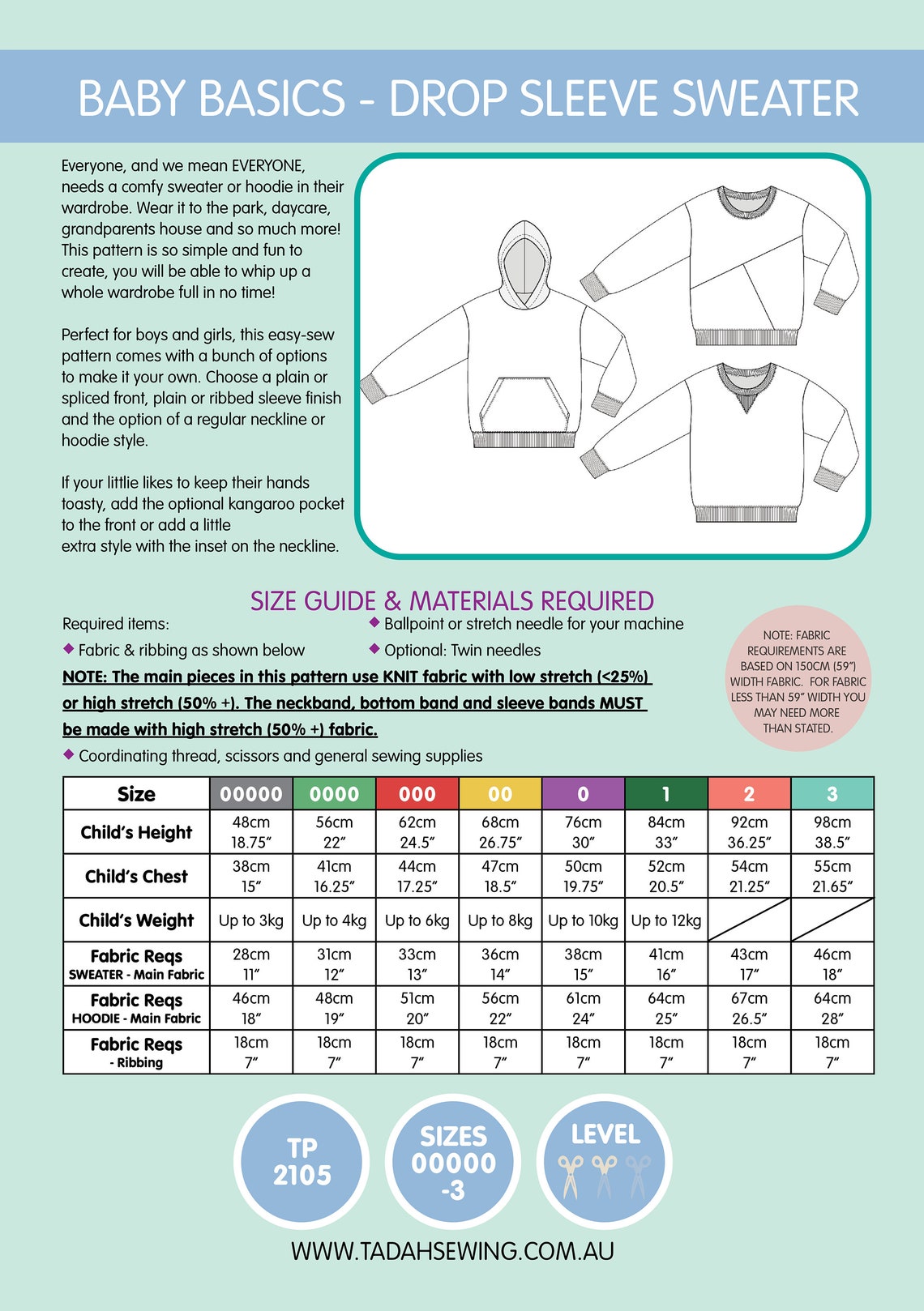 PATTERN Baby Basics Drop Sleeve Sweater & Hoodie PDF Sewing | Etsy