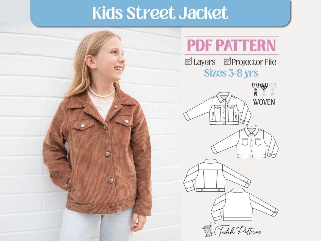 Kids Street Jacket PDF Sewing Pattern ~ Unisex Boys Girls Denim Jacket ...