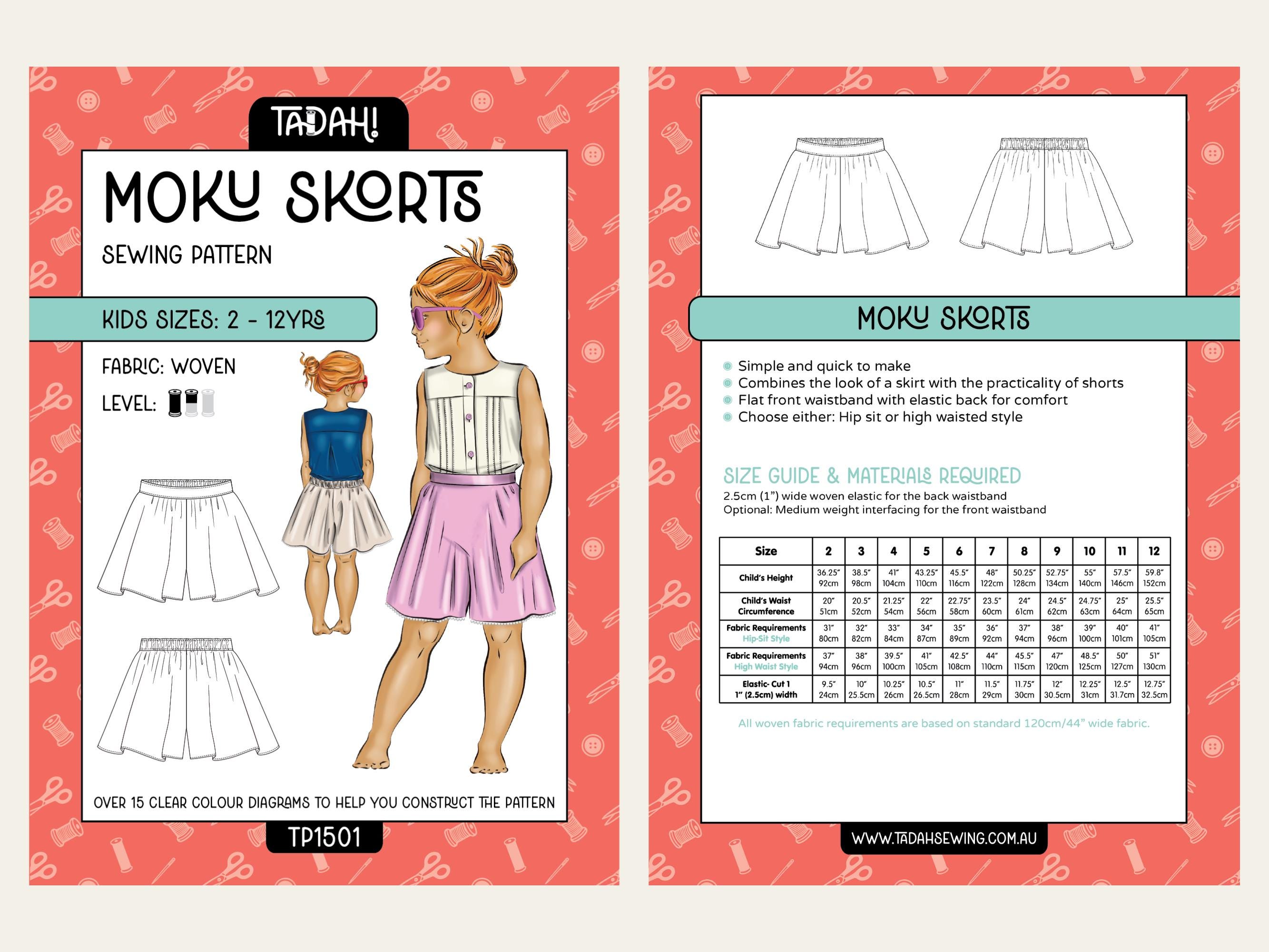 Moku Skorts PDF Sewing Pattern ~ Girls Skirt Shorts ~ Sizes 2-12yrs - Etsy