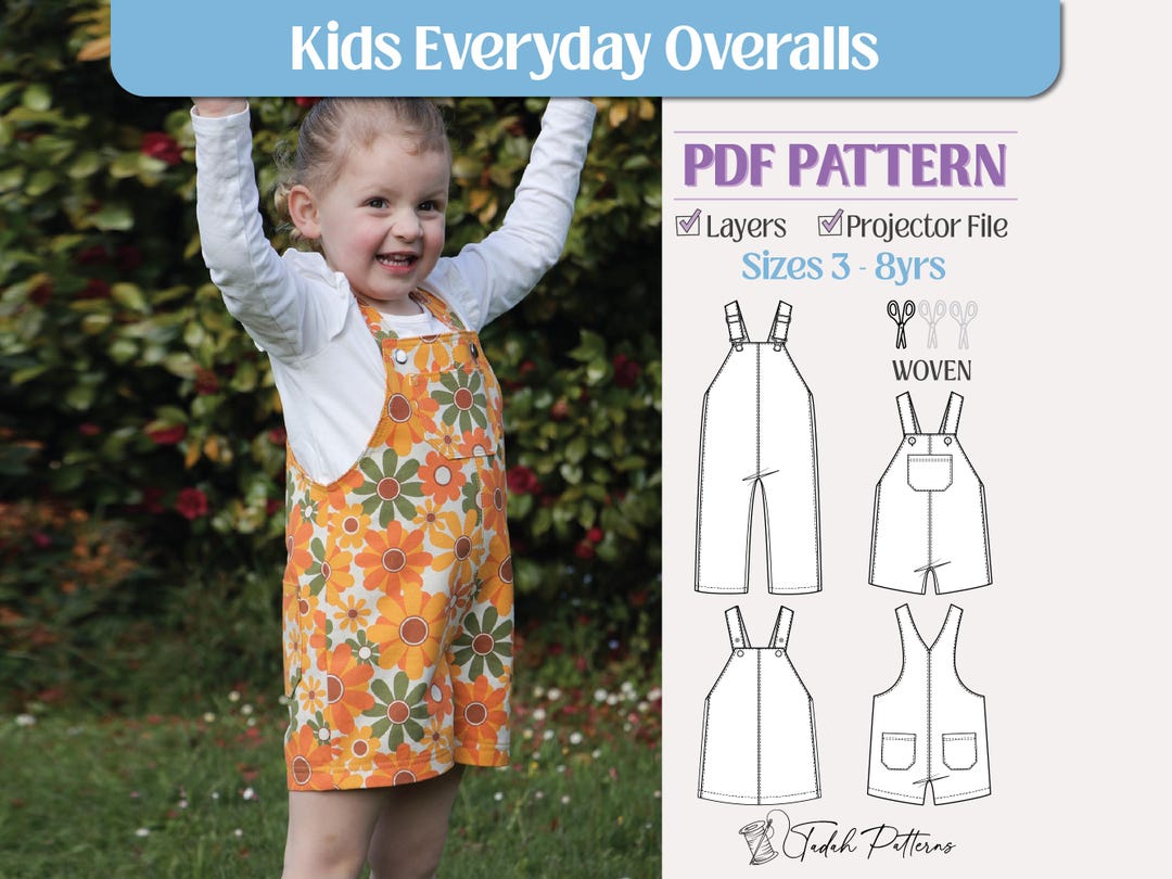 Kids Everyday Overalls PDF Sewing Pattern ~ Unisex Boys Girls Pants ...