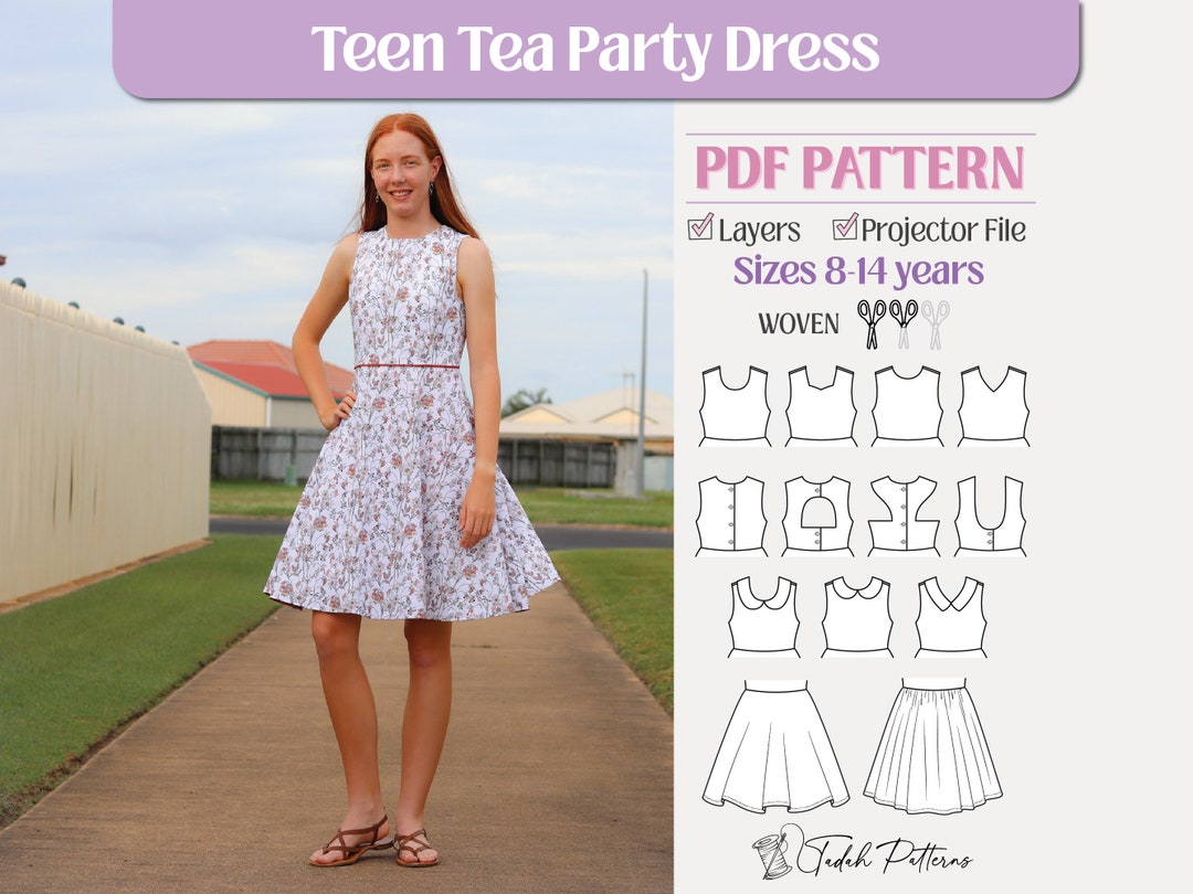 Teen Tea Party Dress PDF Sewing Pattern ~ Girls Summer Dress ~ Sizes 8 ...