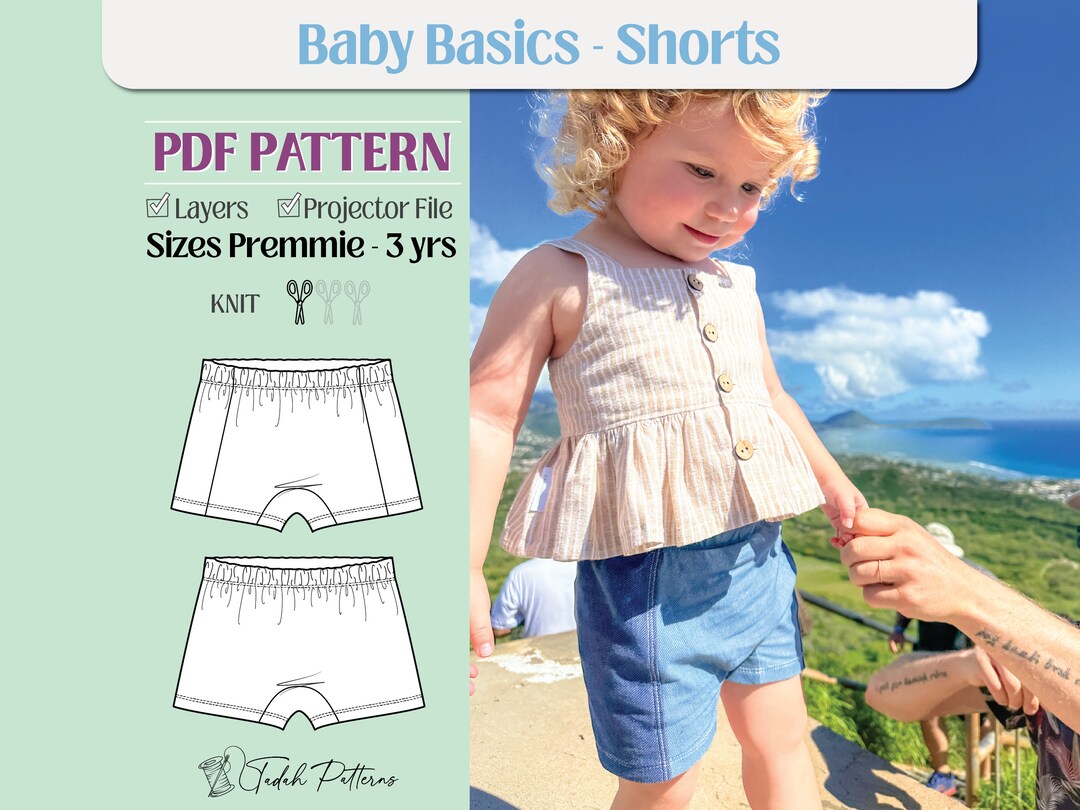 Baby Basics Shorts PDF Sewing Pattern ~ Unisex Boys Girls ~ Sizes Nb ...
