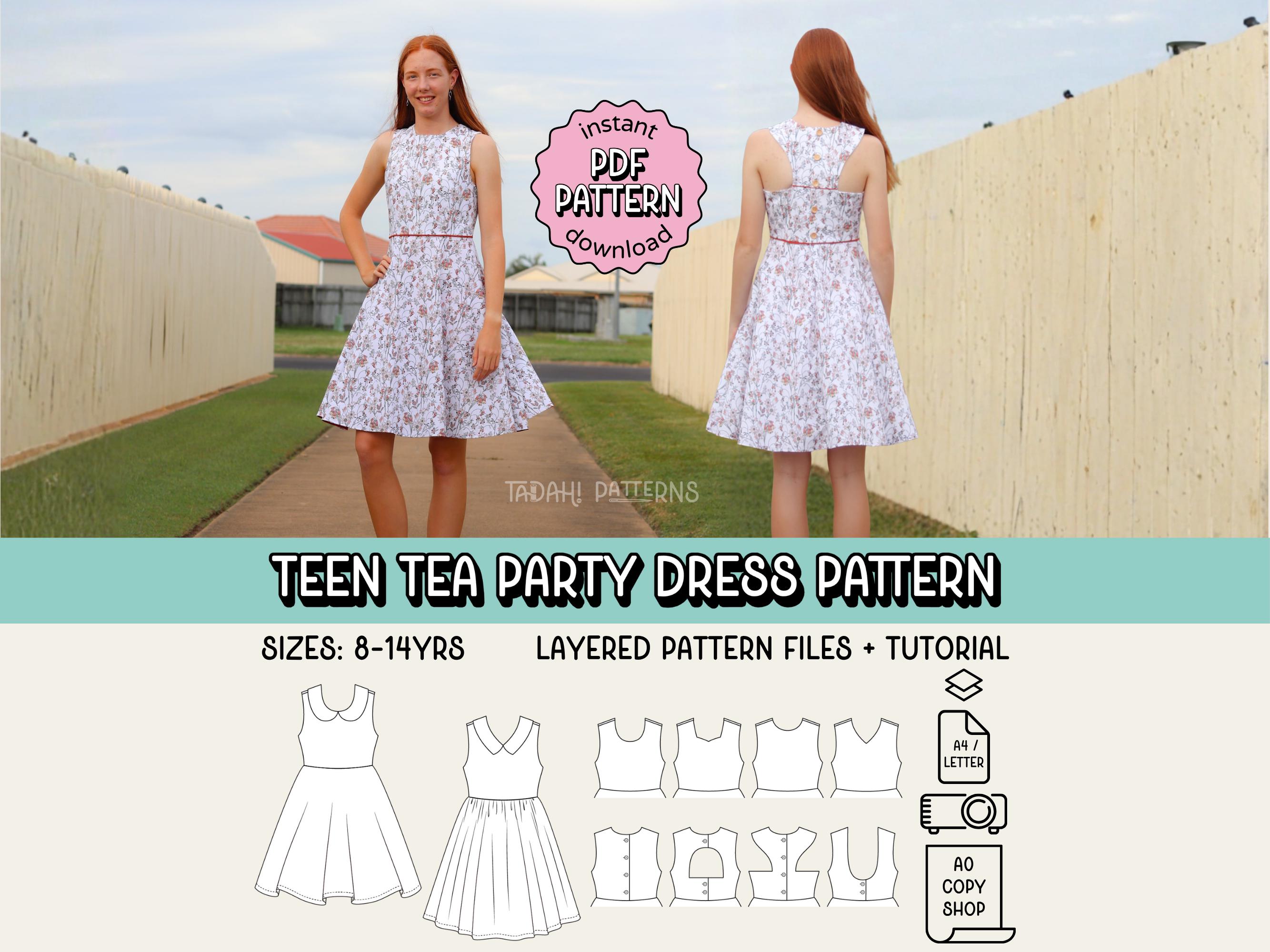 Teen Tea Party Dress PDF Sewing Pattern ~ Girls Summer Dress ~ Sizes 8 ...