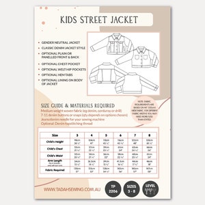 Kids Street Jacket PDF Sewing Pattern ~ Unisex Boys Girls Denim Jacket ...