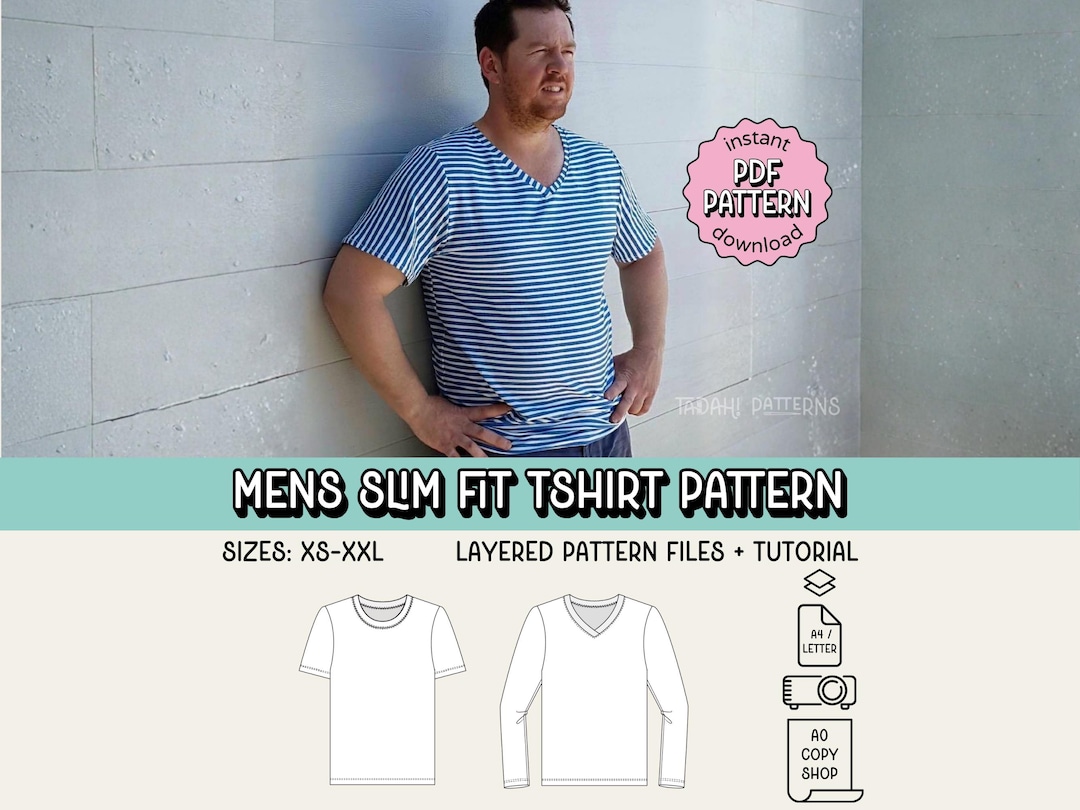 Men's Slim Fit Tee PDF Sewing Pattern ~ Adult Unisex Tshirt ~ Sizes XS ...