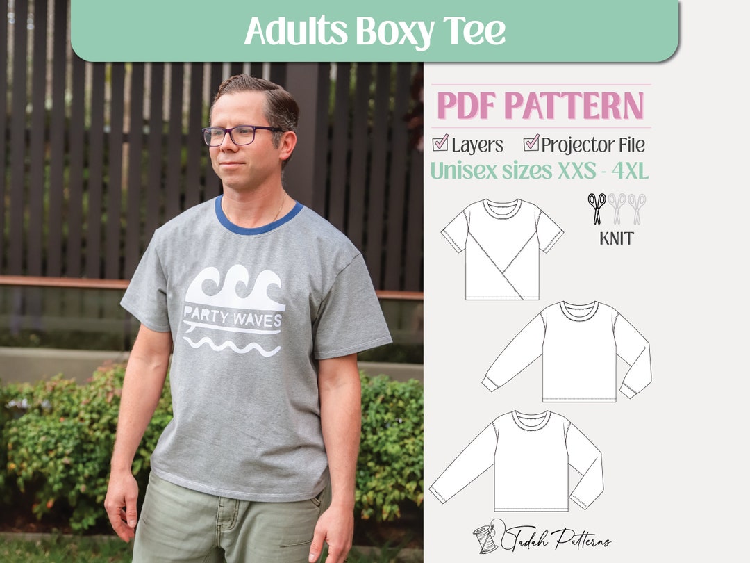 Adults Boxy Tee PDF Sewing Pattern ~ Unisex Mens Womens T-shirt ~ Sizes ...
