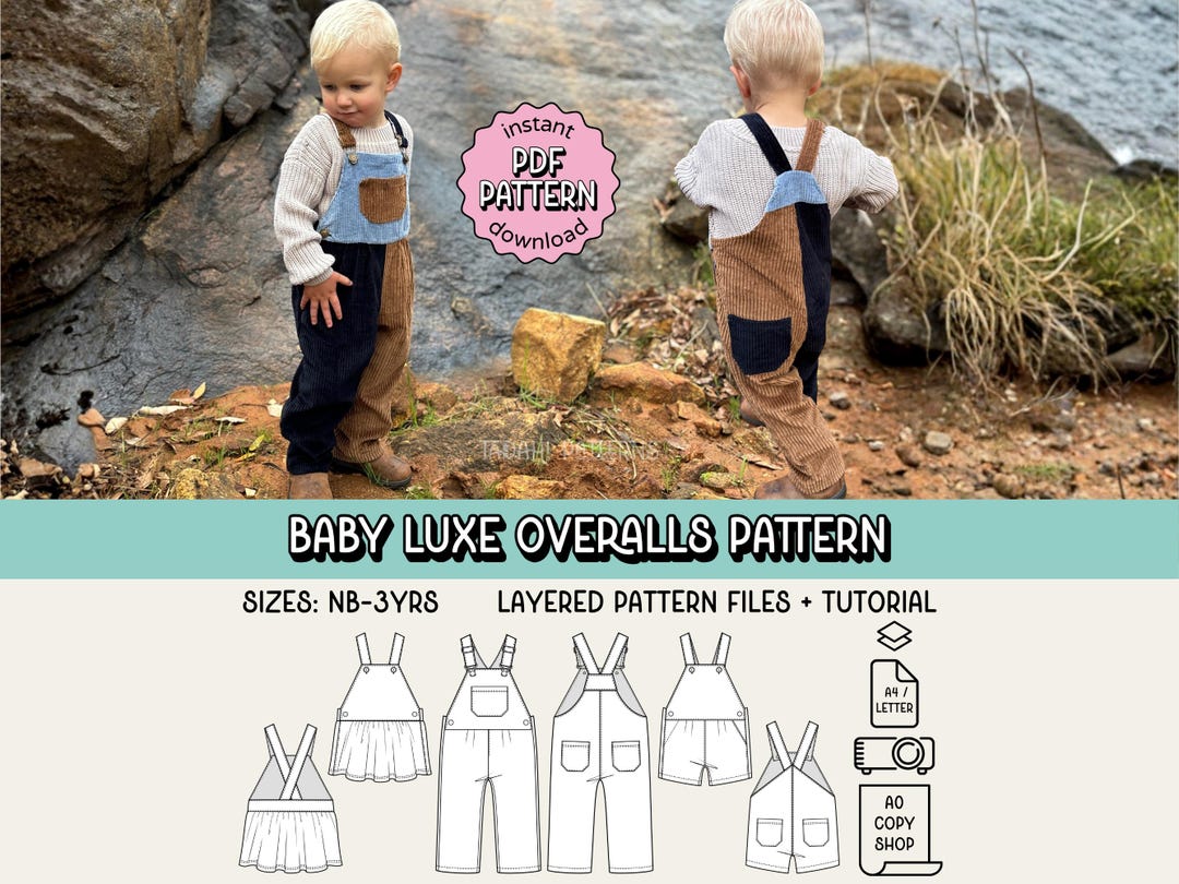 Baby Luxe Overalls PDF Sewing Pattern ~ Unisex Boys Girls Pants ~ Sizes ...
