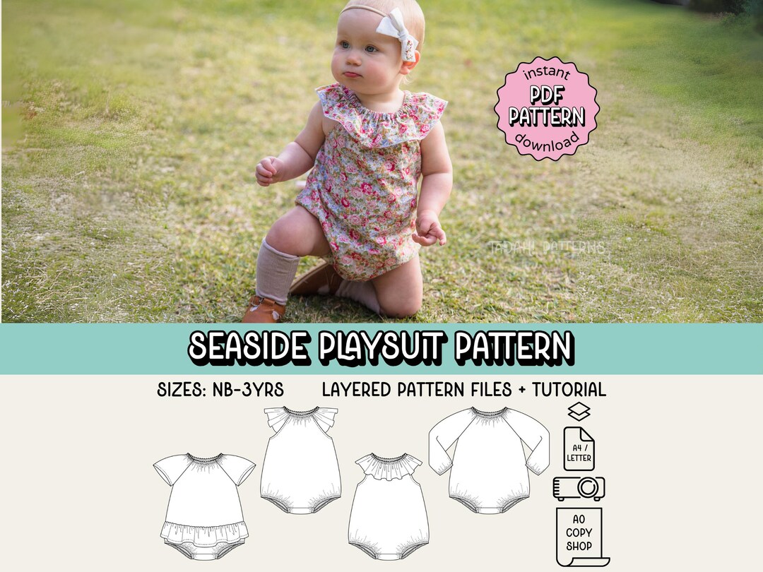Seaside Playsuit PDF Sewing Pattern ~ Baby Girls Romper Sunsuit ~ Sizes ...