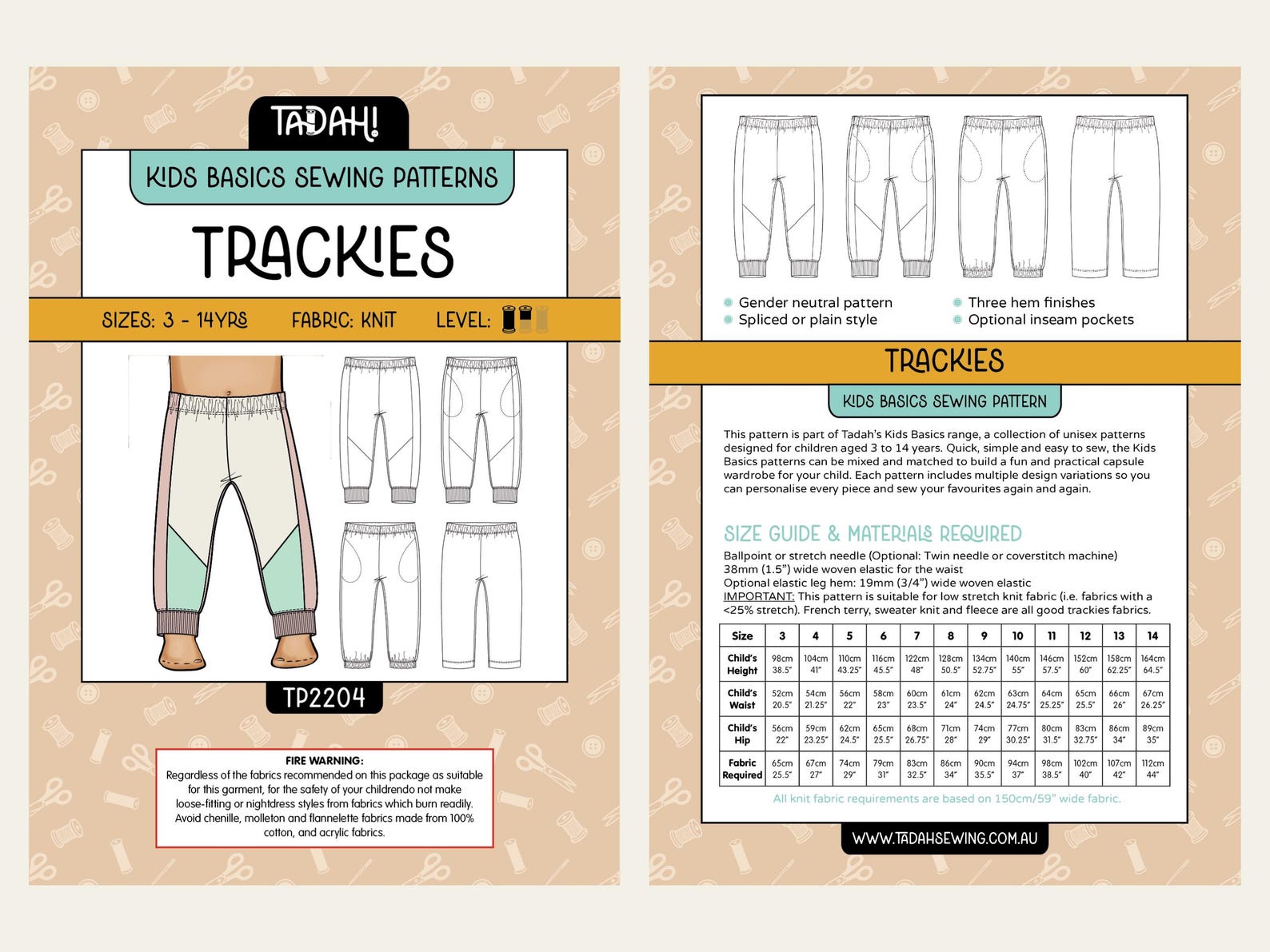 Kids Trackies PDF Sewing Pattern ~ Unisex Boys Girls Tracksuit Pants ...