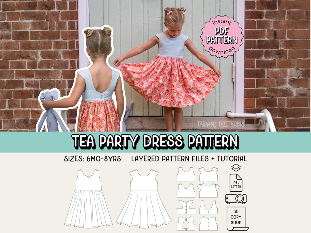 Tea Party Dress PDF Sewing Pattern ~ Girls Party Dress ~ Sizes 6mo - 8 ...