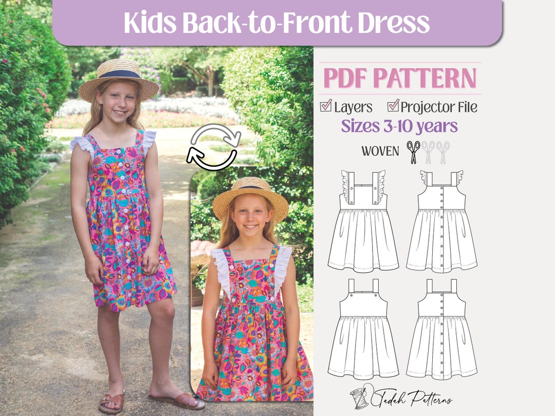 Kids Back-to-front Dress PDF Sewing Pattern ~ Girls Summer Dress ...