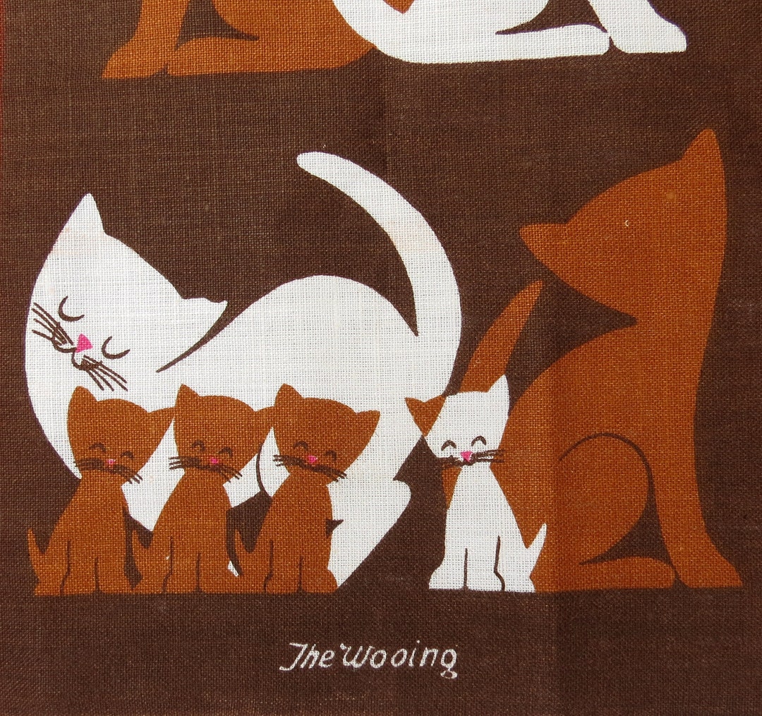 The Wooing, 1960s Vintage Tea Towel, Cats Tea Towel, Ulster Linen ...