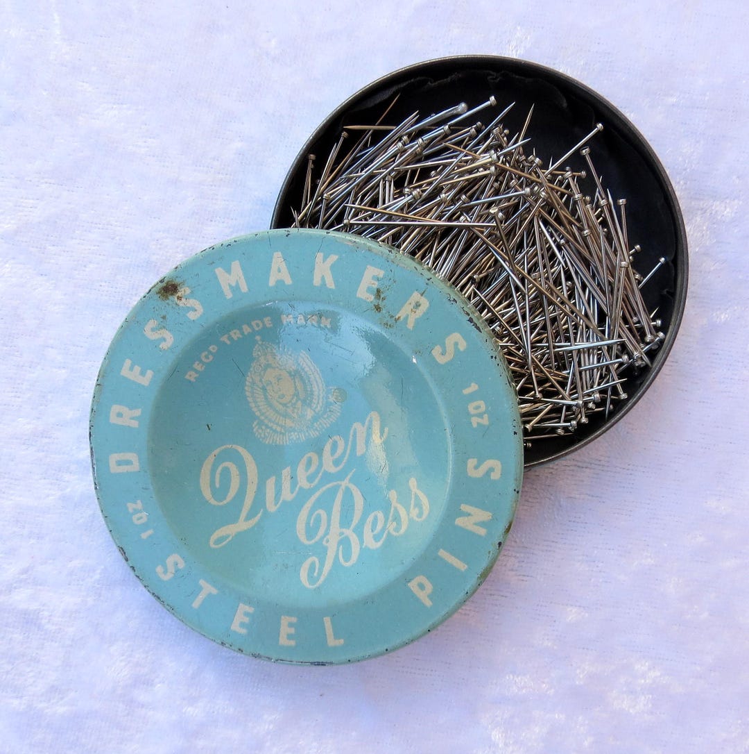 Queen Bess Pins Tin, Vintage Sewing Tin, 1950s, Pins Tin, With Pins and ...