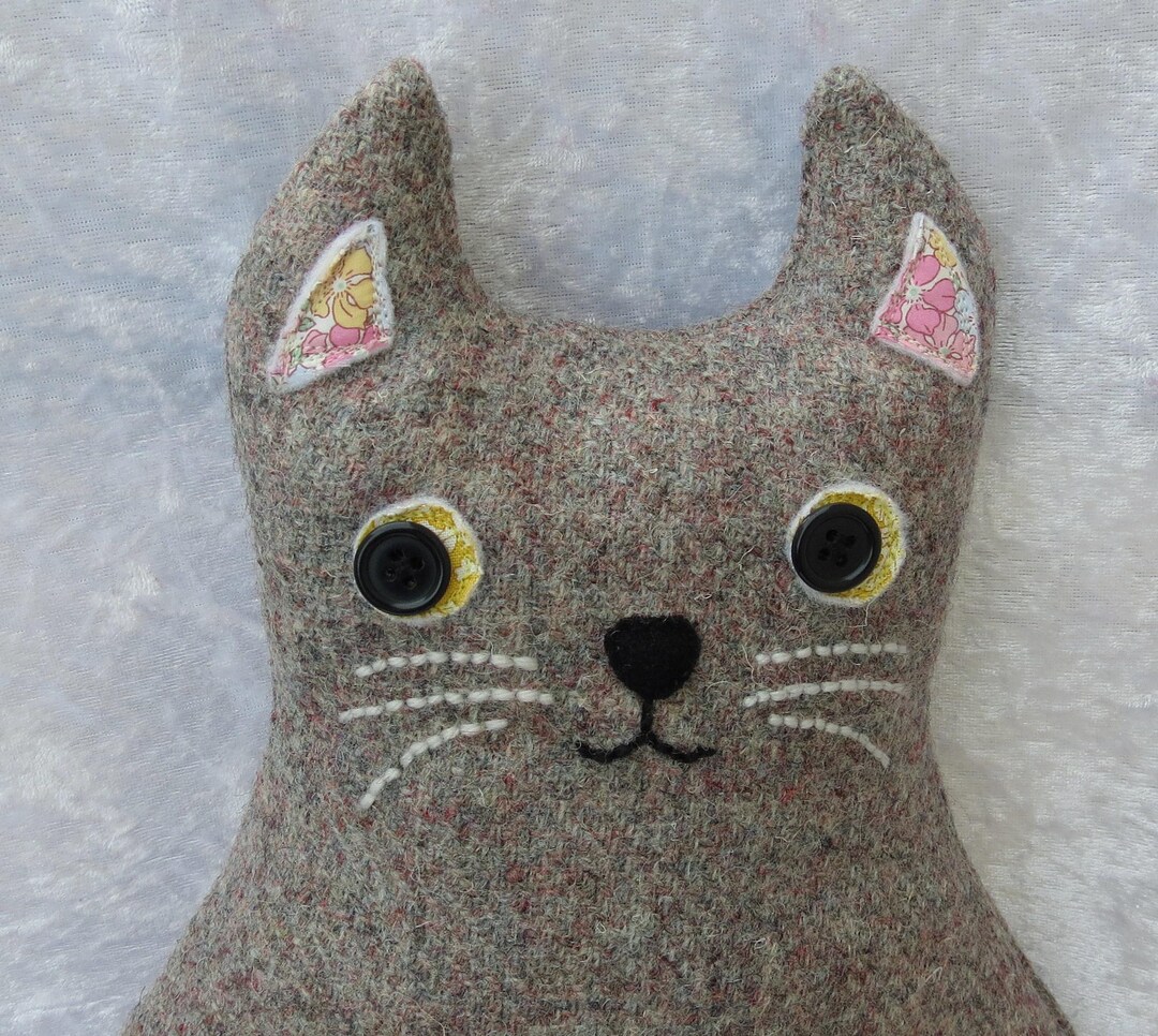 Cat Cushion, Cat Pillow, Made From Tweed, Cat Shaped Cushion, 33cm Tall ...