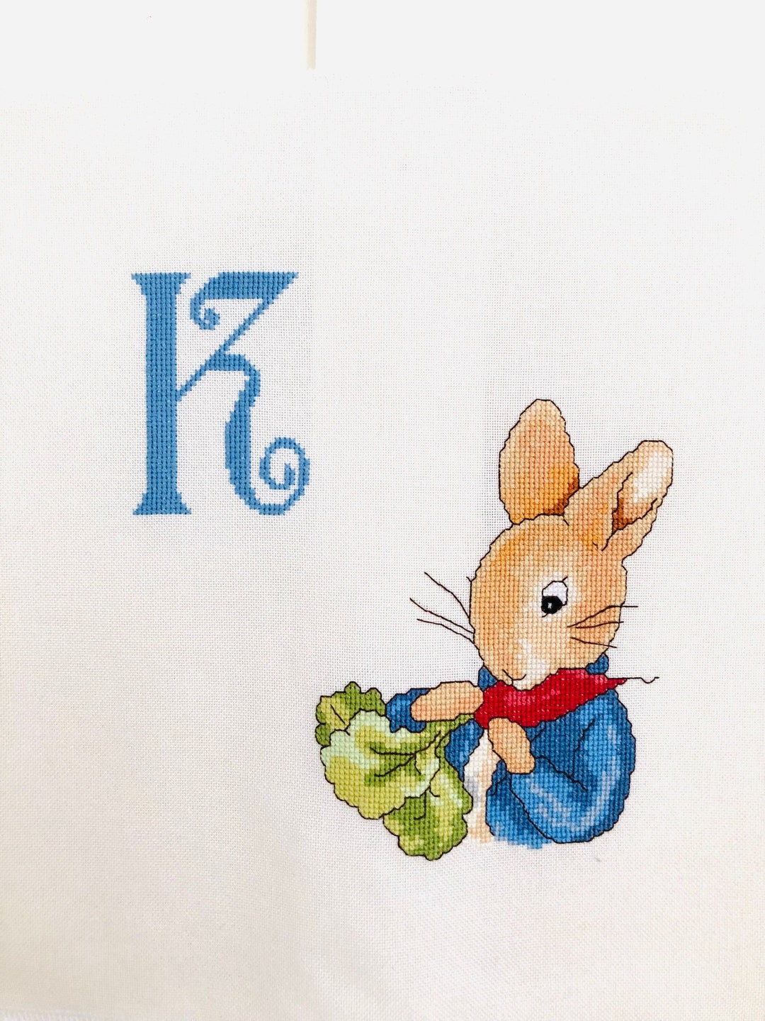 Handmade Crossstitch Peter Rabbit ABC Letter K Beatrix Potter Nursery ...
