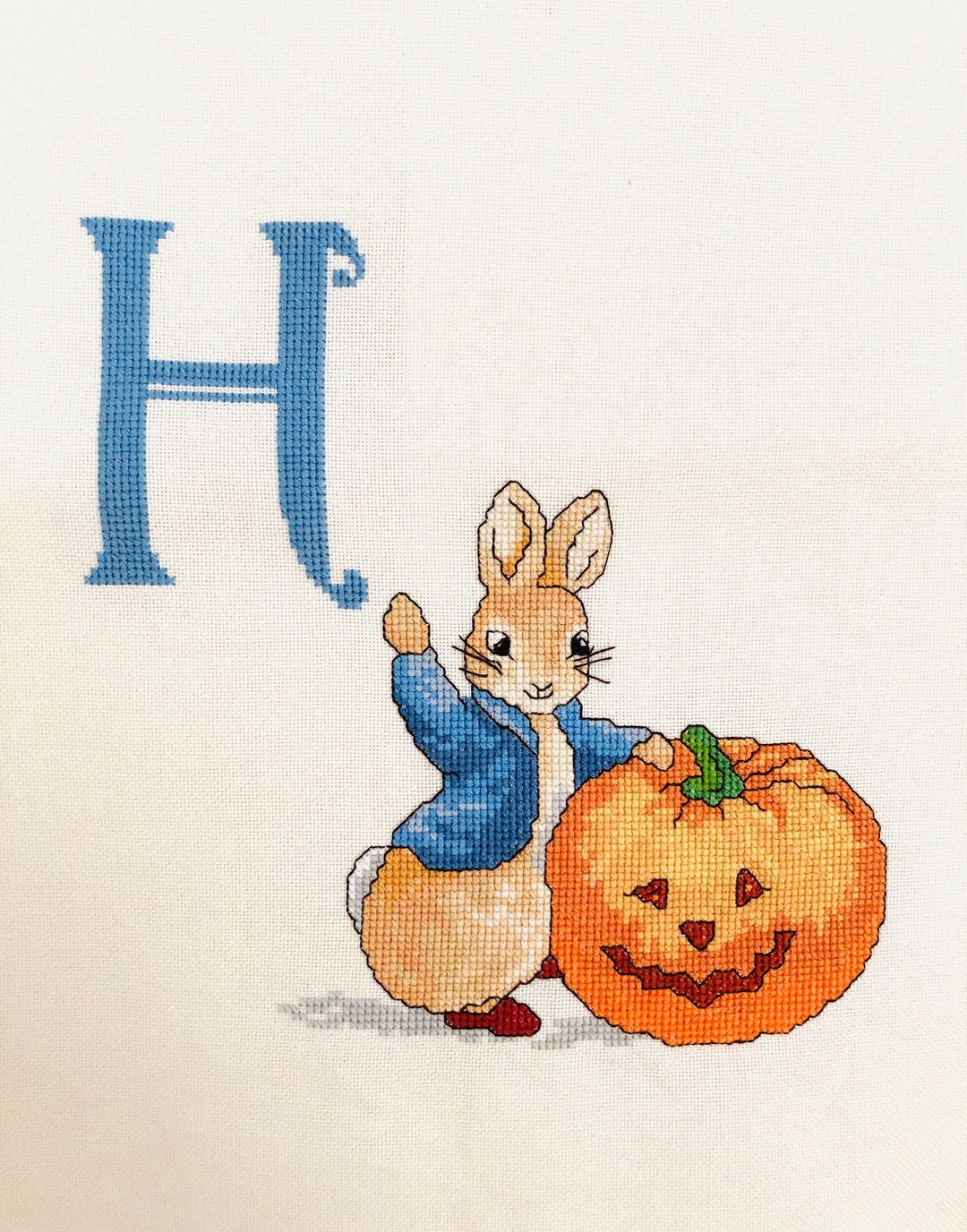 Handmade Crossstitch Peter Rabbit ABC Letter H Beatrix Potter Nursery ...