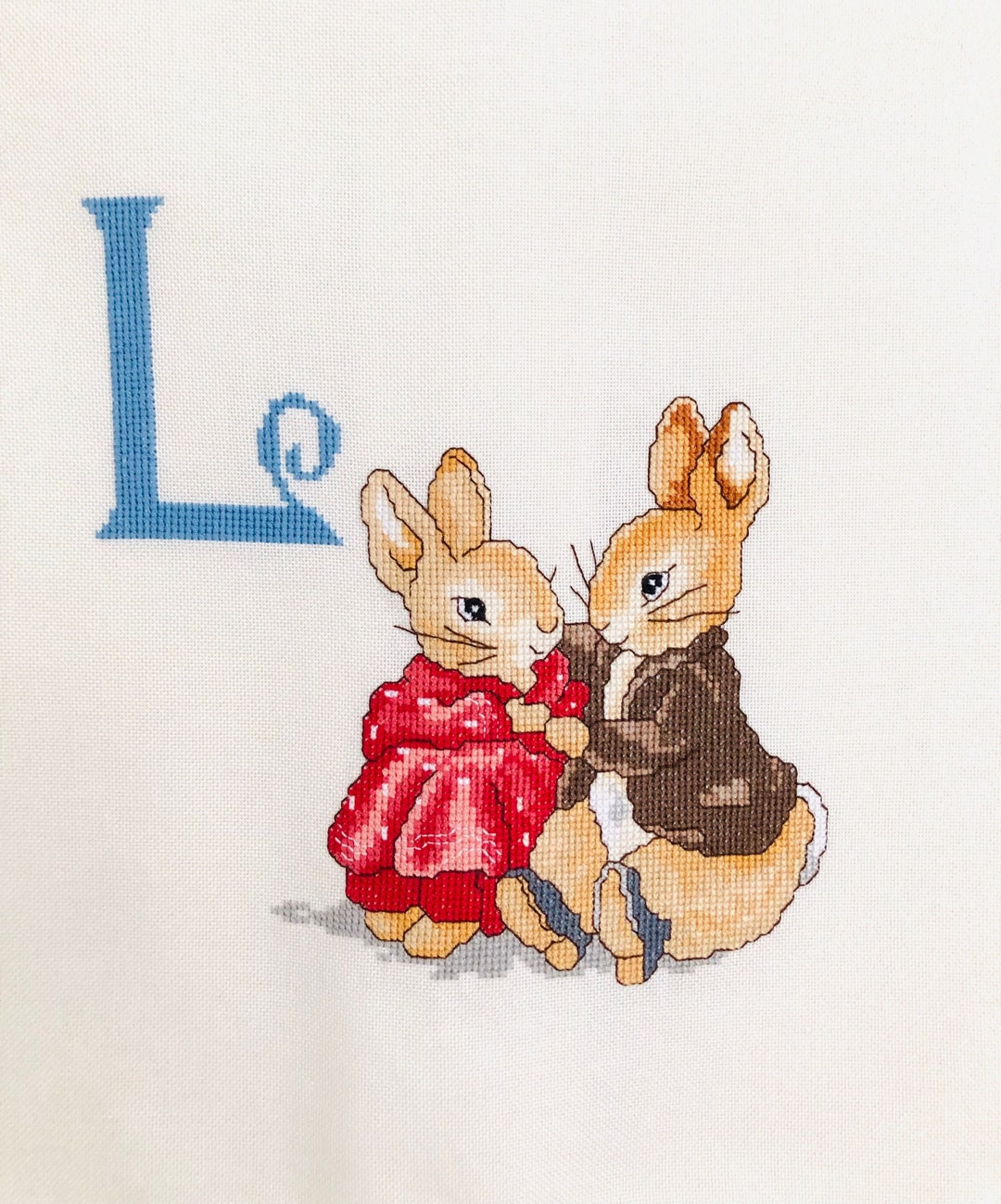 Handmade Crossstitch Peter Rabbit ABC Letter L Beatrix Potter Nursery ...
