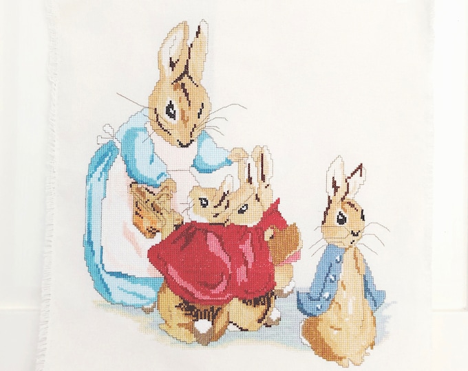 Handmade Peter Rabbit Cross Stitch Beatrix Potter Finished Embroidery ...