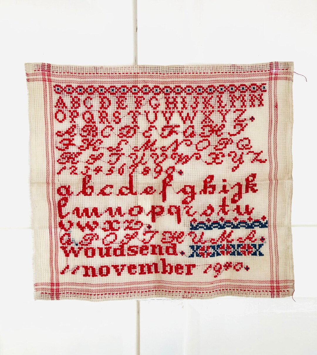 Antique Sampler Dutch Sampler 1940 Handmade Crossstitch Redwork ...