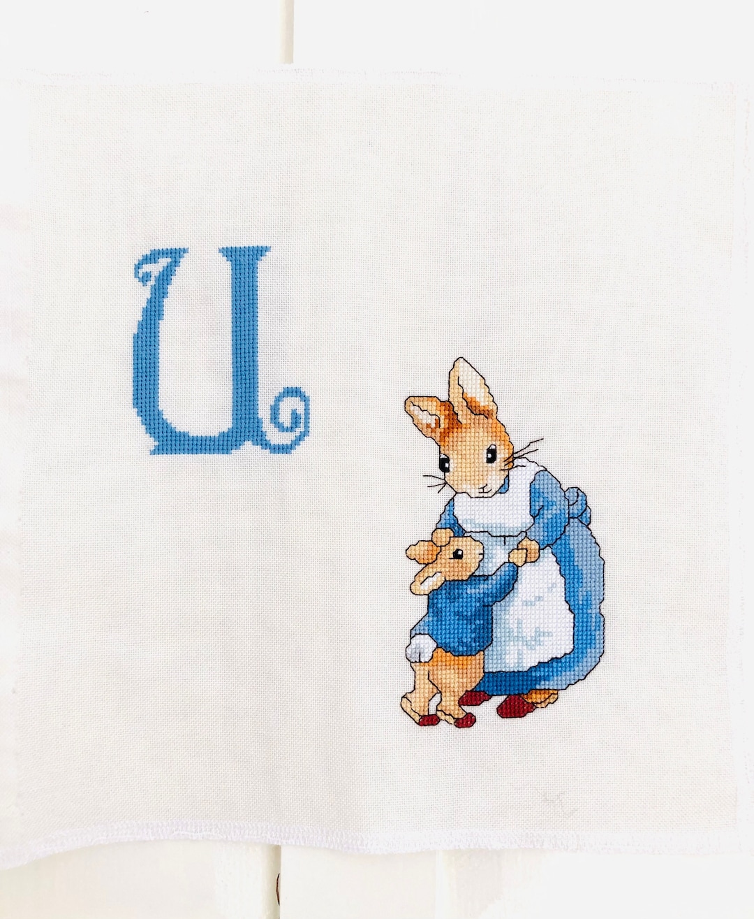 Handmade Crossstitch Peter Rabbit ABC Letter U Beatrix Potter Nursery ...