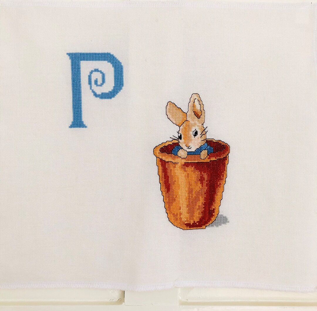 Handmade Crossstitch Peter Rabbit ABC Letter P Beatrix Potter Nursery ...