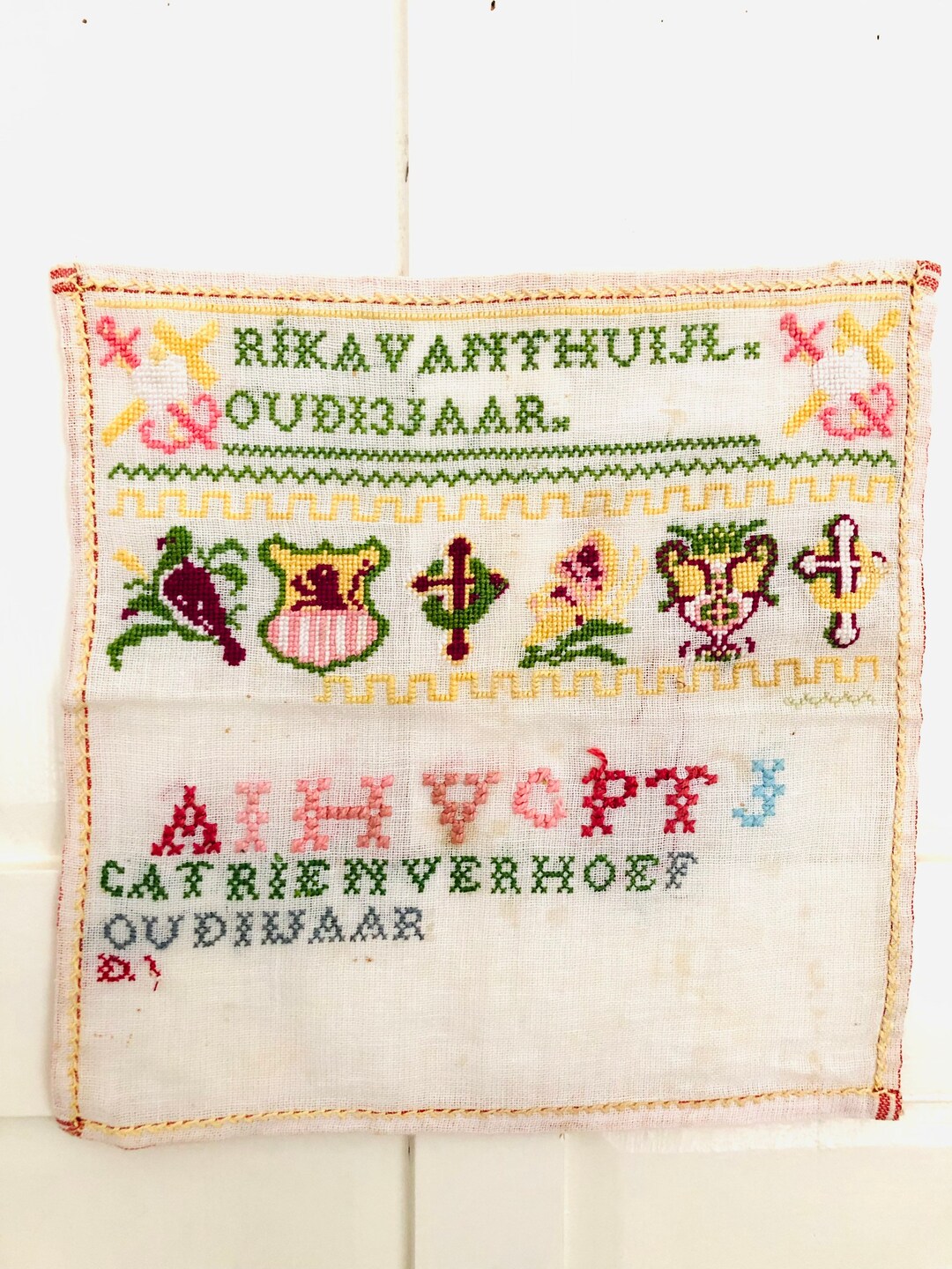 Antique Sampler Handmade Cross Stitch Dutch Sampler Vintage Needlecraft ...