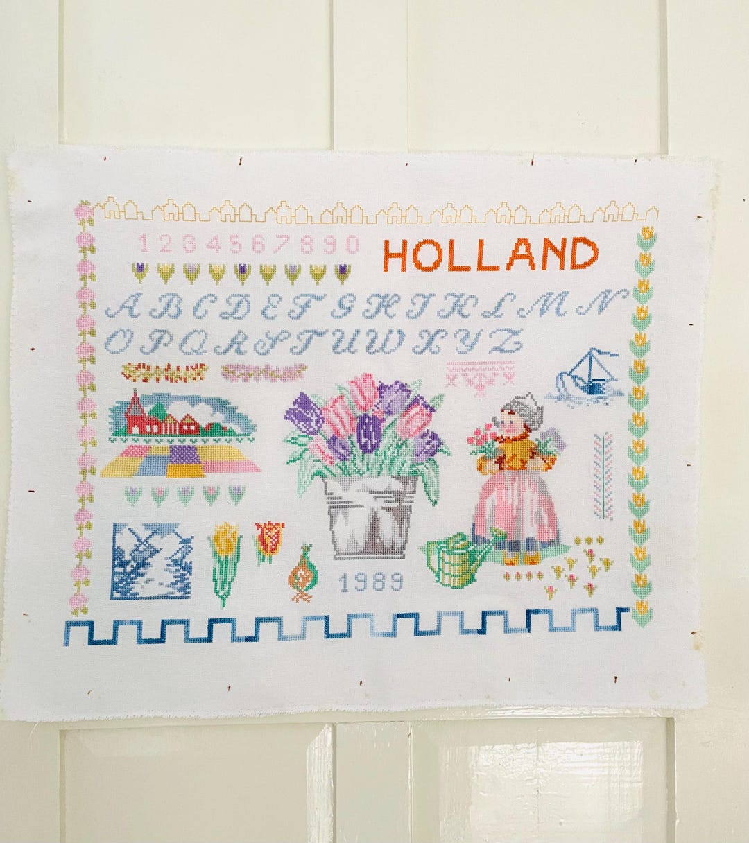 Vintage Holland Cross Stitch Sampler: Tulips, Dutch Girl Embroidery - Etsy