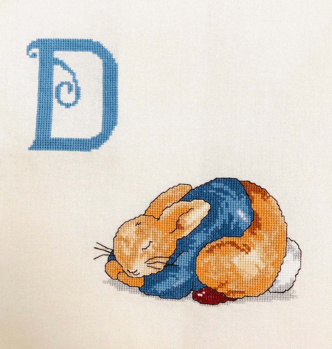 Handmade Crossstitch Peter Rabbit ABC Letter D Beatrix Potter Nursery ...