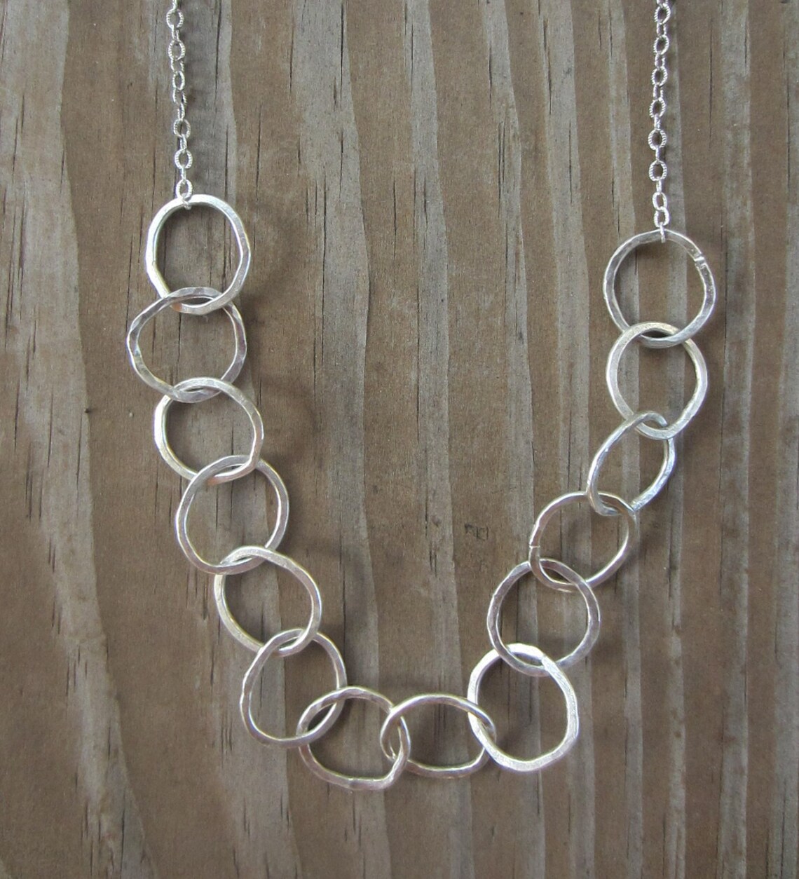 Medium Long Silver Hoop Necklace Long Necklace Hammered | Etsy