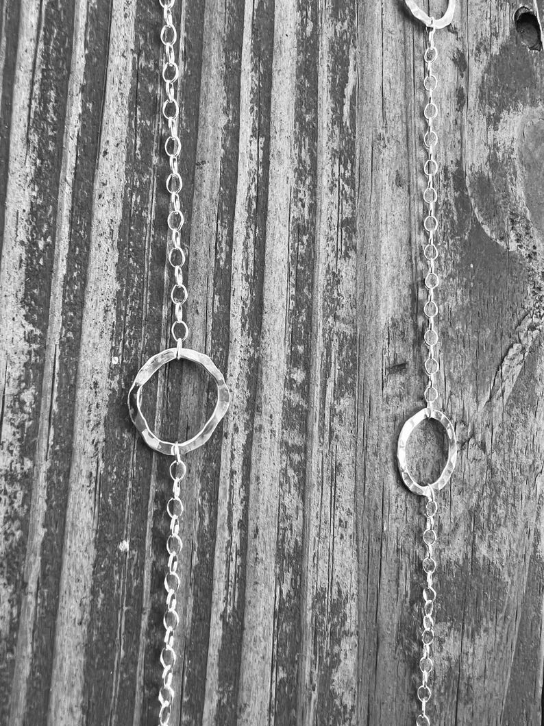 Long Silver Necklace, Hammered Silver Hoops, Hoop and Chain Necklace ...
