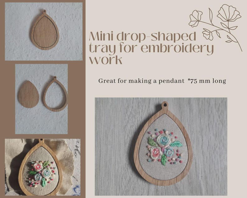 2.5" Unfinished Tear-drop Frame for Hand Embroidery/textile Artwork for ...