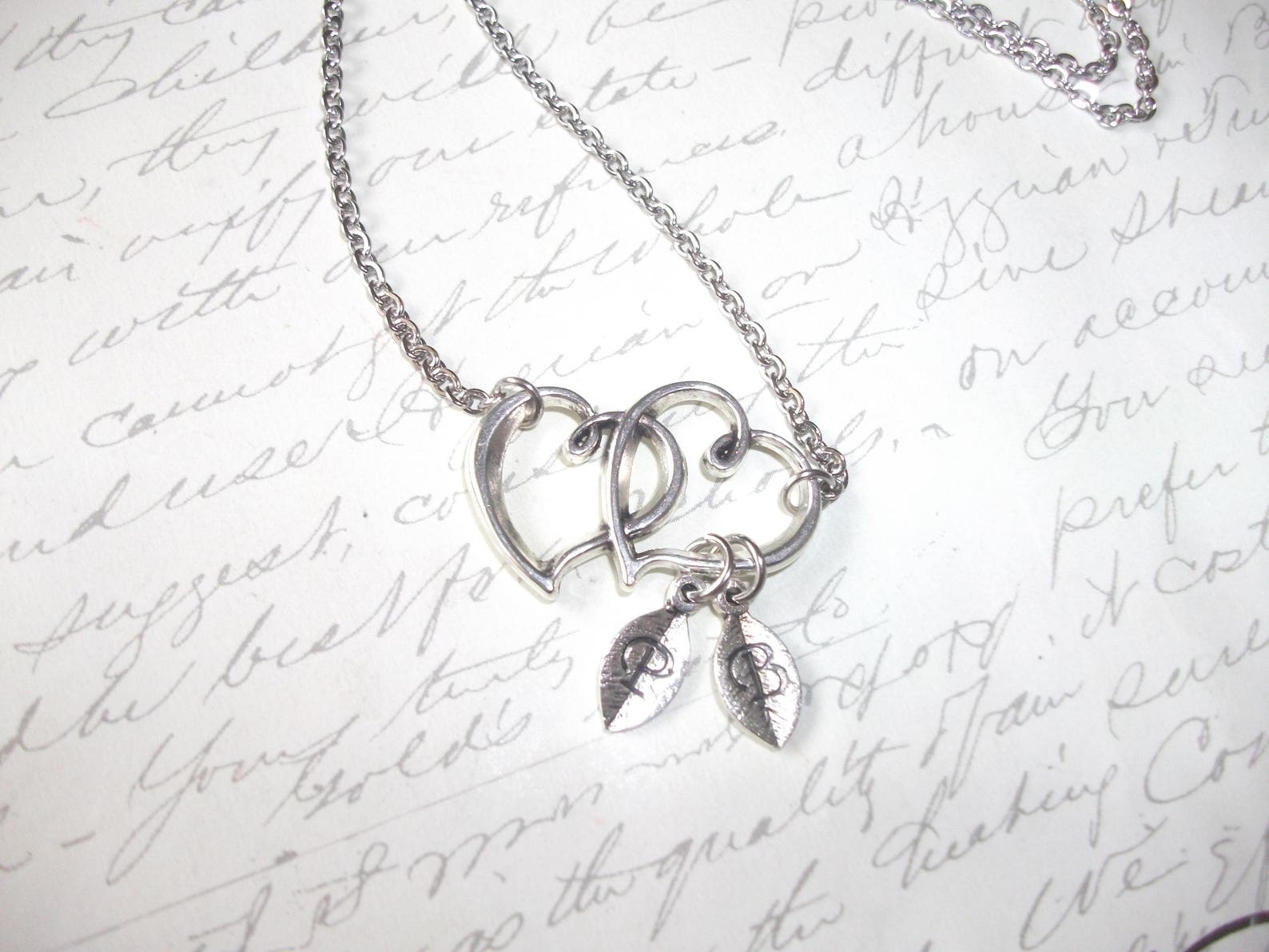 Double Hearts Intertwined Necklace With Personalized Initial - Etsy