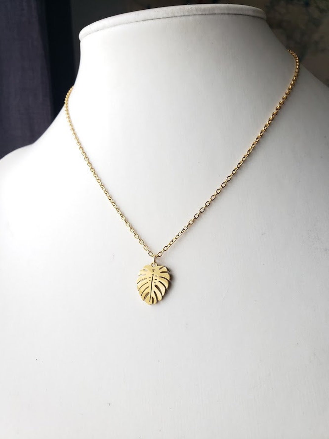 Monstera Gold Tropical Leaf Stainless Steel Necklace - Etsy