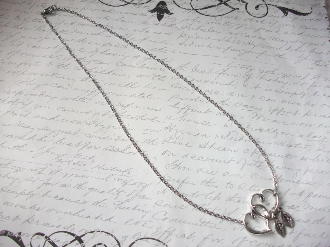 Double Hearts Intertwined Necklace With Personalized Initial - Etsy