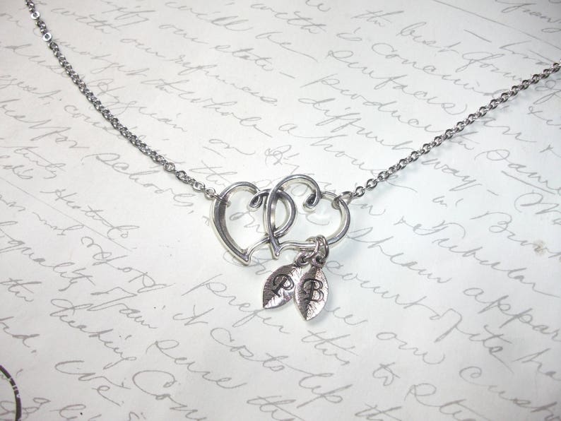 Double Hearts Intertwined Necklace With Personalized Initial | Etsy