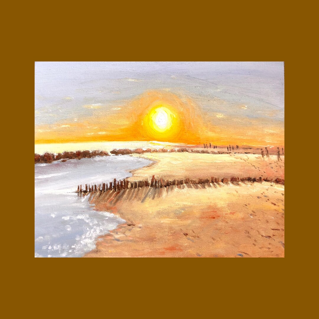 Original Sunset Beach Oil Painting - Impressionistic Coastal Art, 10x8 ...