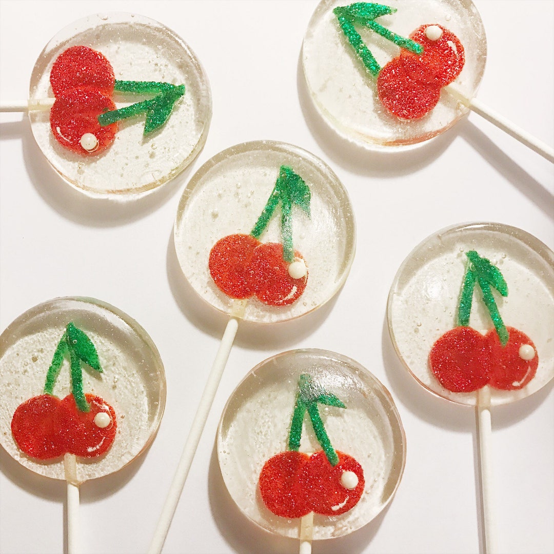 3 Natural Cherry Flavored Glittered Fondant Cherry Birthday Wedding ...